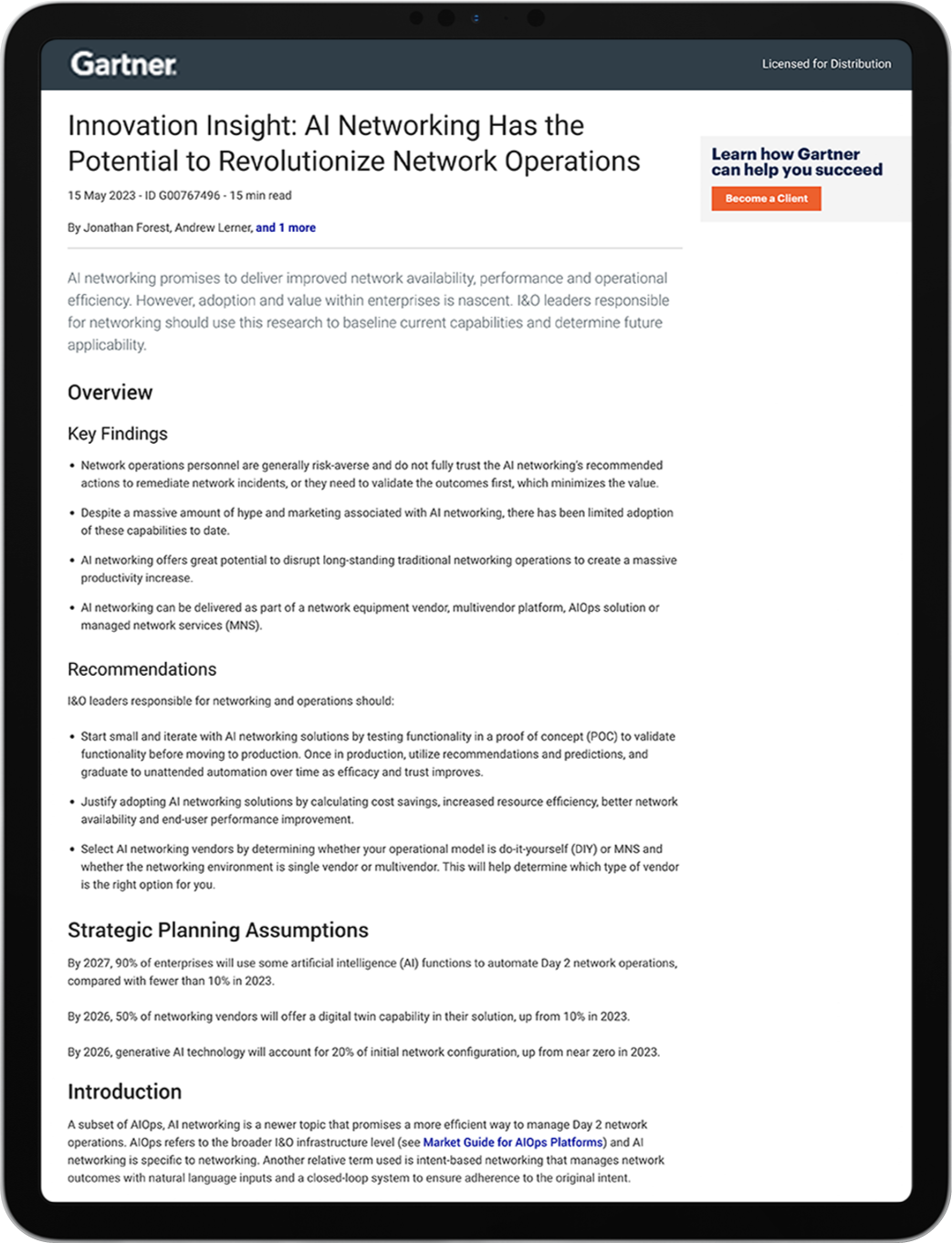Gartner Report - Prepare for Generative AI in Network Operations